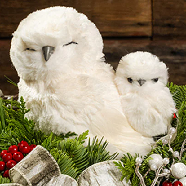 White 6.5" Feather Winter Owl with Baby - Replacement – Lynch Creek Farm
